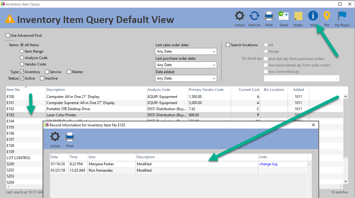 Using Query Windows (Connected ERP Software) : Accountek Solutions Inc