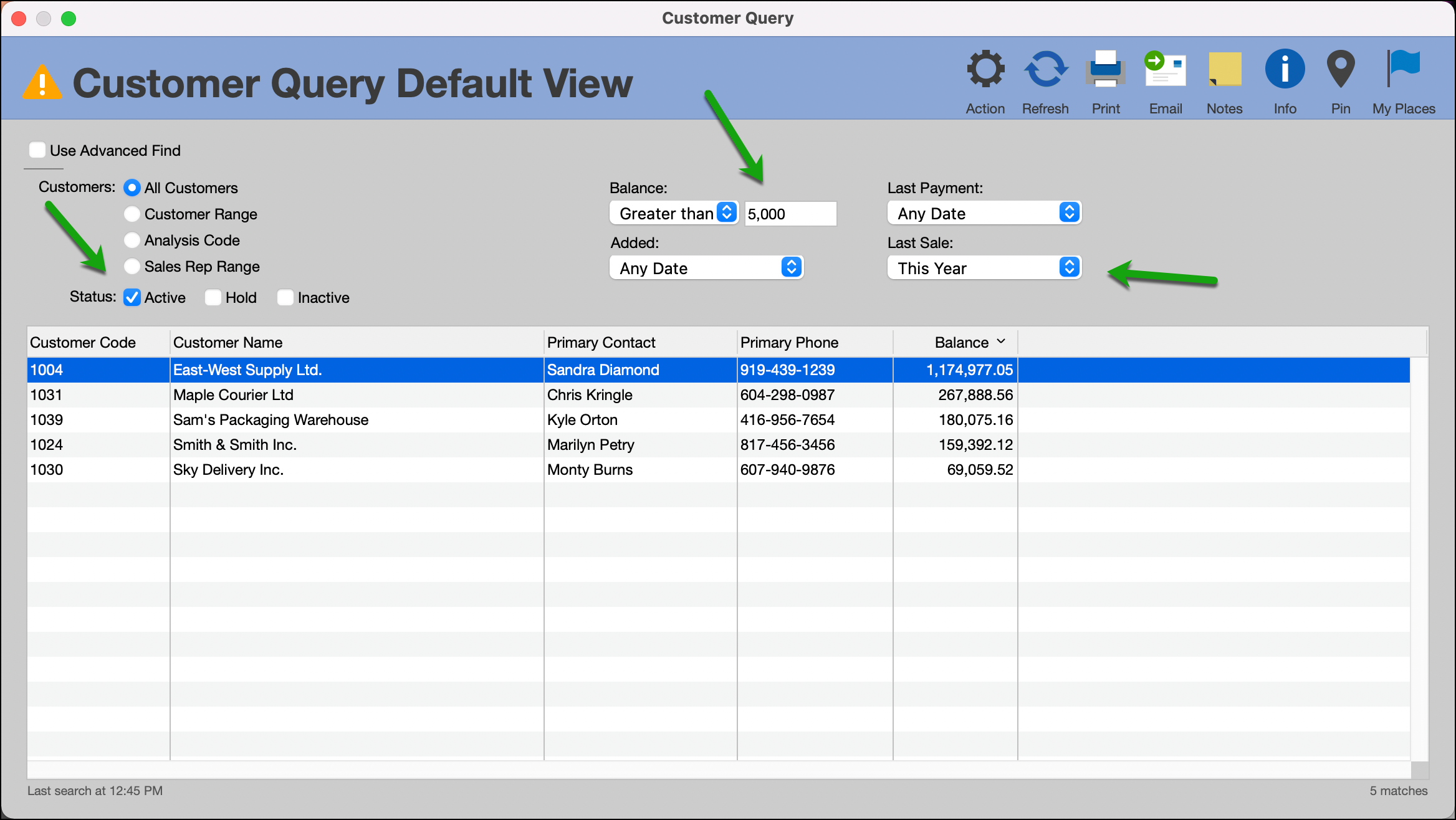 Using Query Windows (Connected ERP Software) : Accountek Solutions Inc