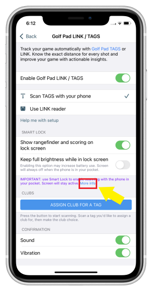 Step-by-step instructions for using TAGS on iPhone : Golf Pad Support