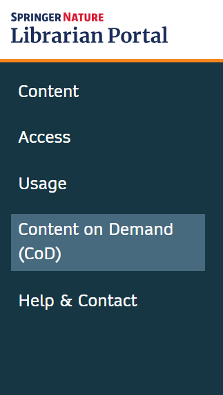 Content on Demand - your Librarian Portal account : Springer Nature Support