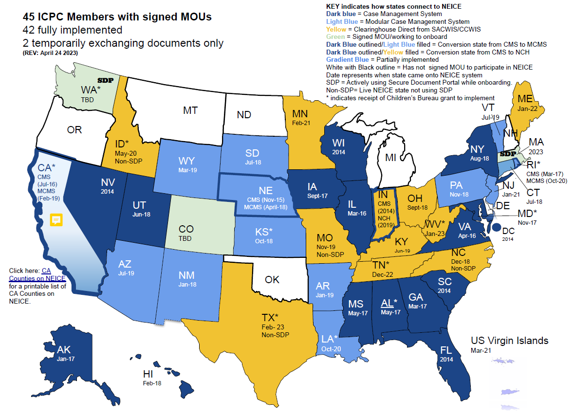States Live on NEICE (Map) : NEICE Support Desk