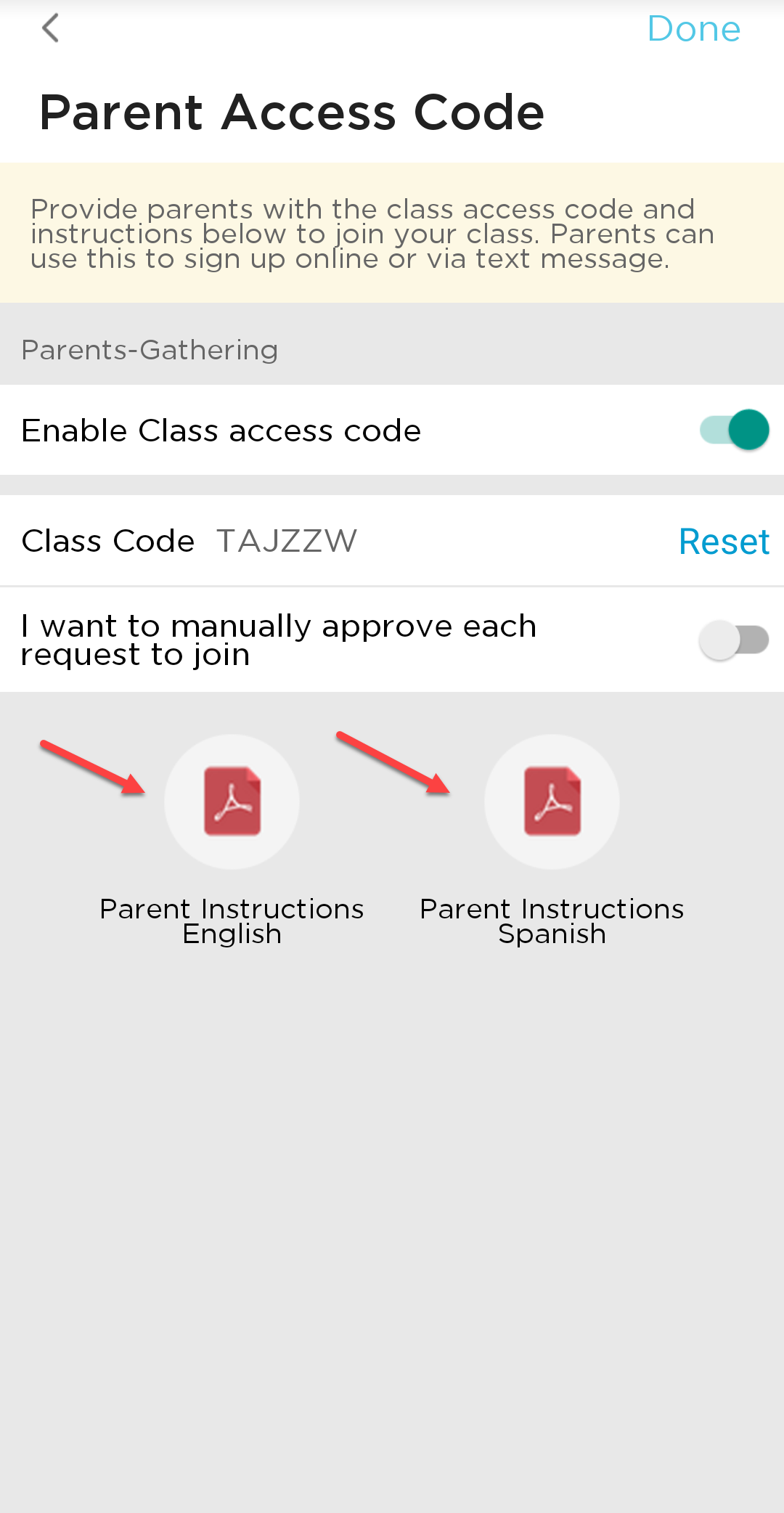Printing Class Access Code for Parents : Helpdesk