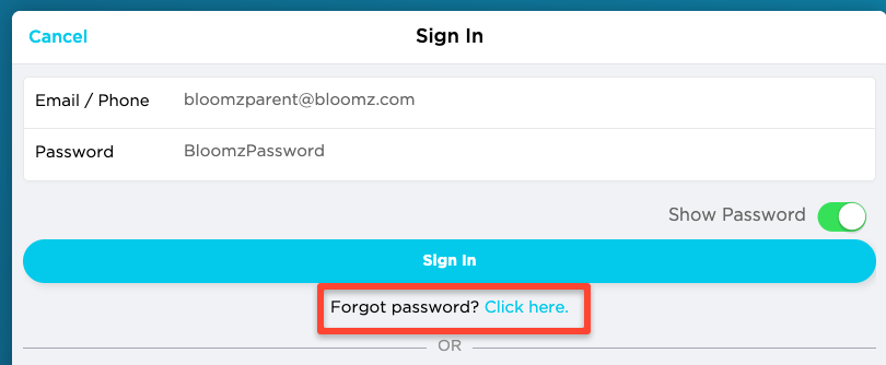 I am having trouble logging into Bloomz. It says invalid login or ...