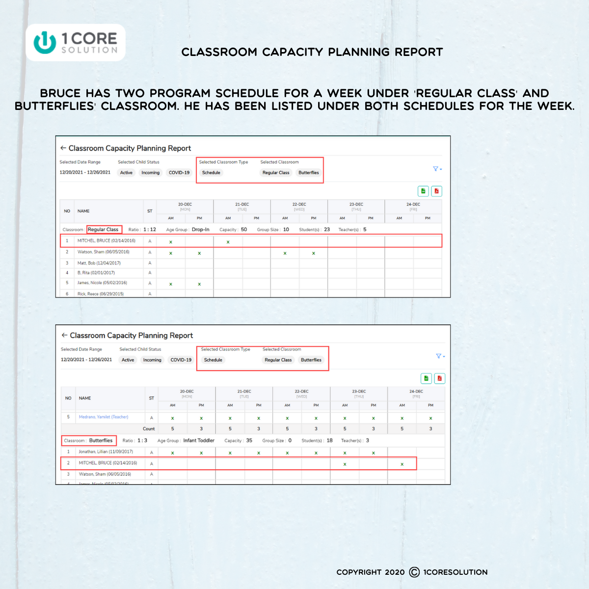 Classroom Capacity Planning Report : 1Core Help
