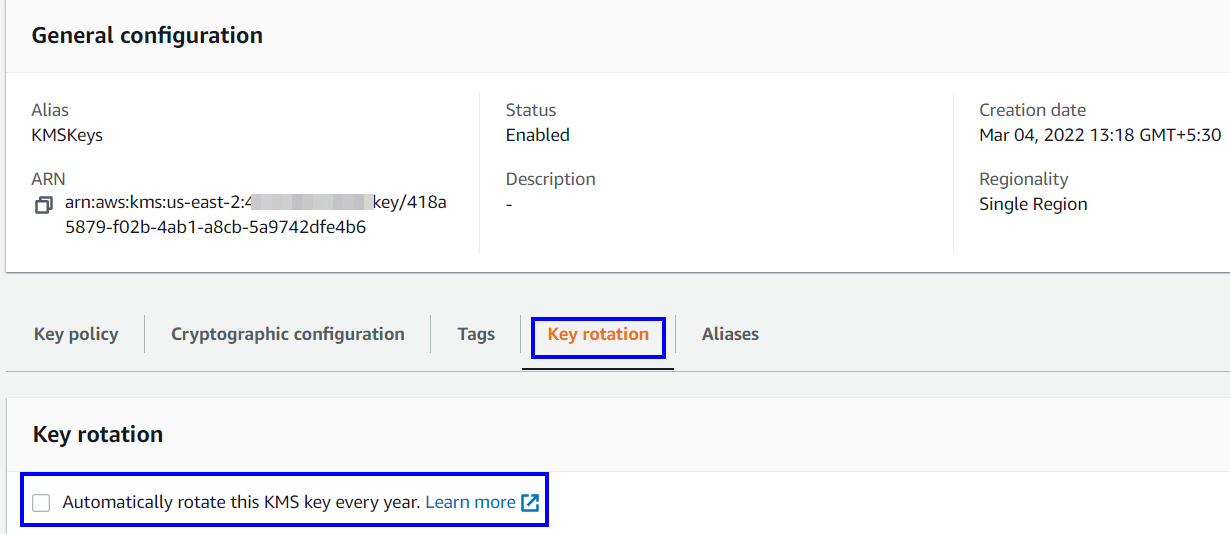 rotation for customer created CMKs : iCompaas Support