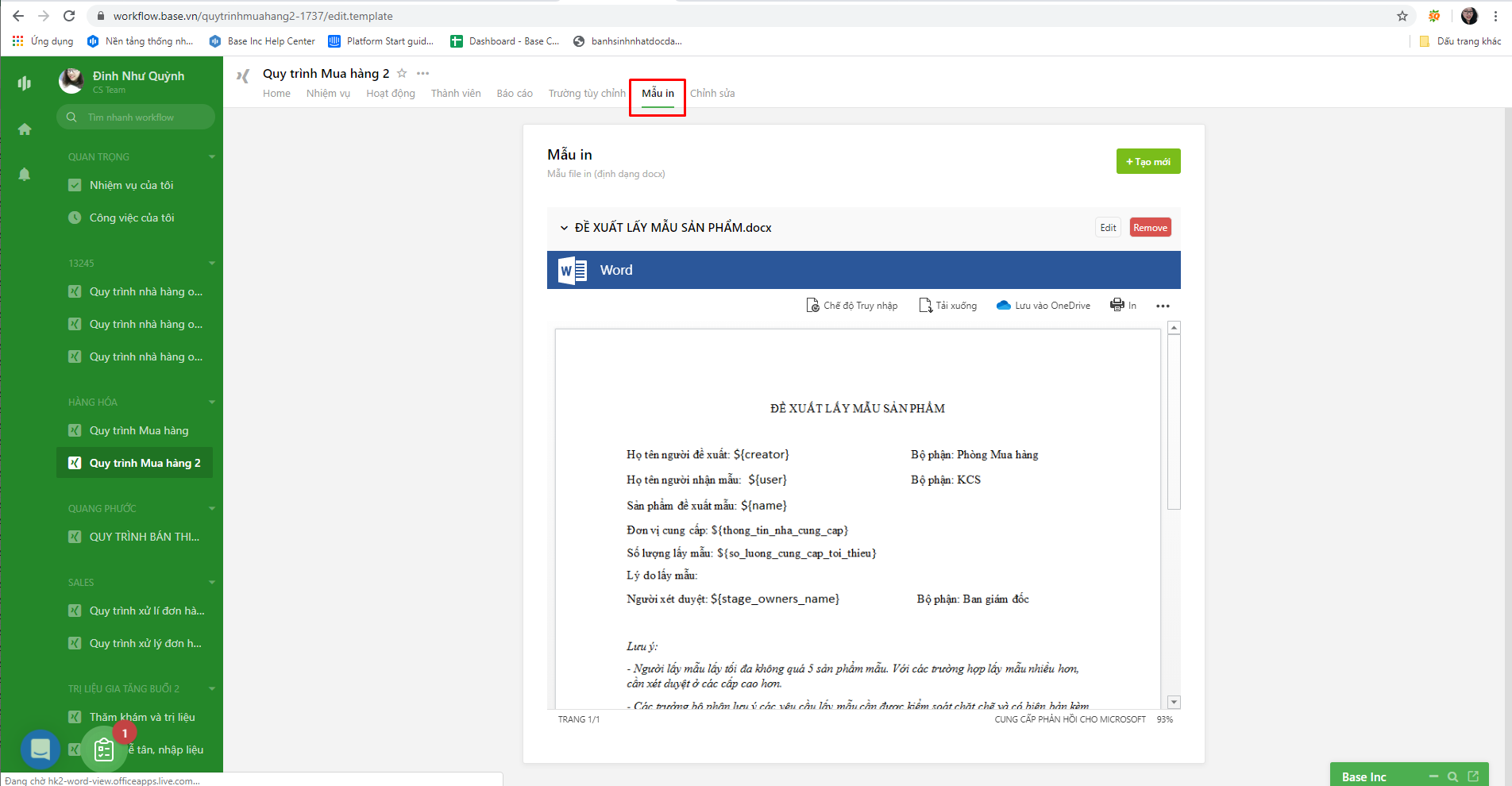 Base Workflow: Thêm nhiều mẫu in tùy chỉnh : Base.vn