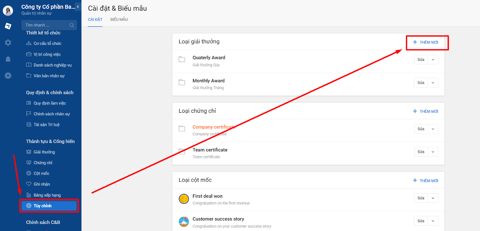 Base HRM - Thành tựu và Cống hiến: Cách tạo giải thưởng trên HRM : Base.vn
