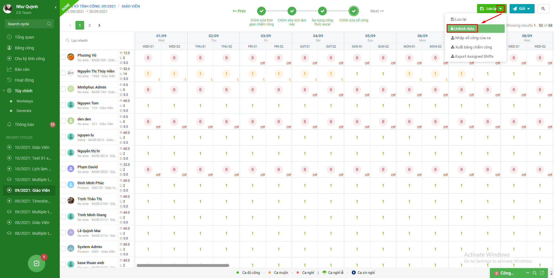 Base Timesheet: Cách mở khóa 1 bảng công : Base.vn