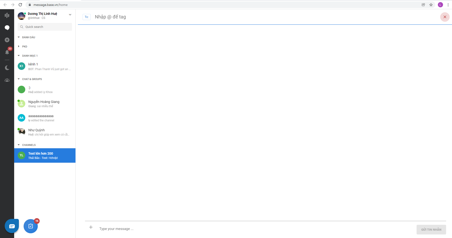 Base Message: Cách thêm nhóm chat/ kênh chat : Base.vn