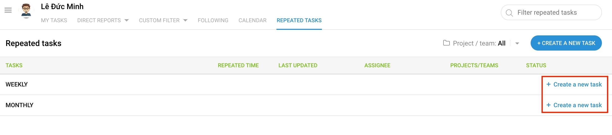 Base Wework: Create repeated tasks : Base.vn