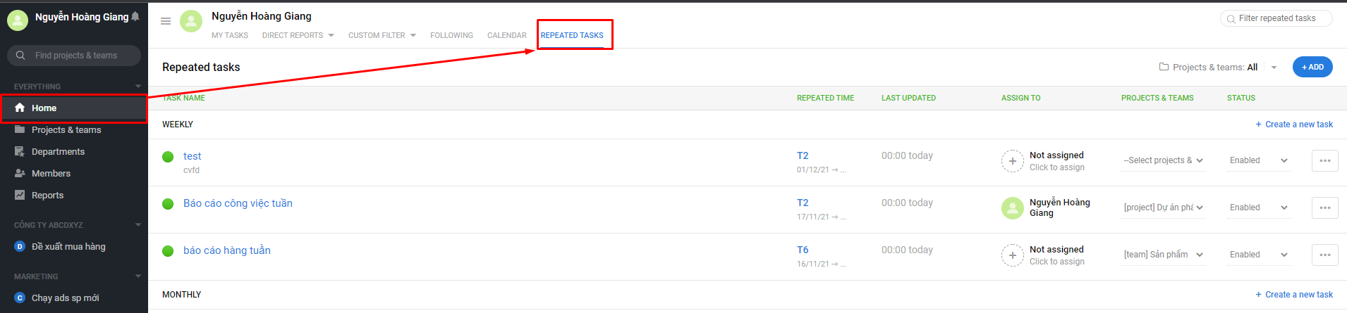 Base Wework: Create repeated tasks : Base.vn