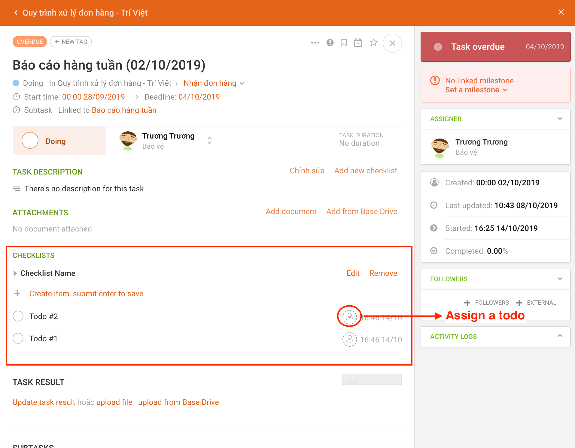 Base Wework: Create checklist in a task : Base.vn