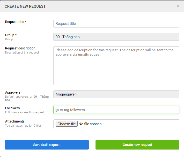 Base Request: Create a new request : Base.vn