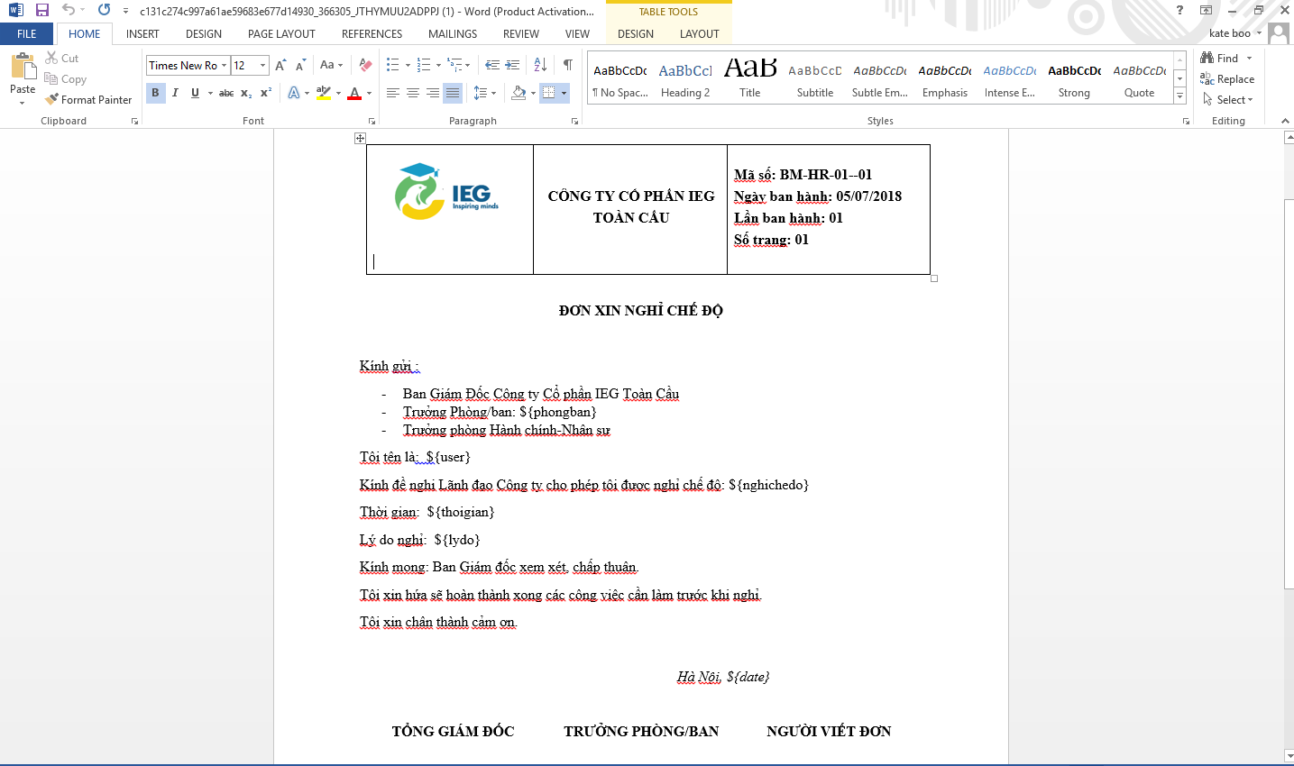 Base Request: Setup a print template : Base.vn