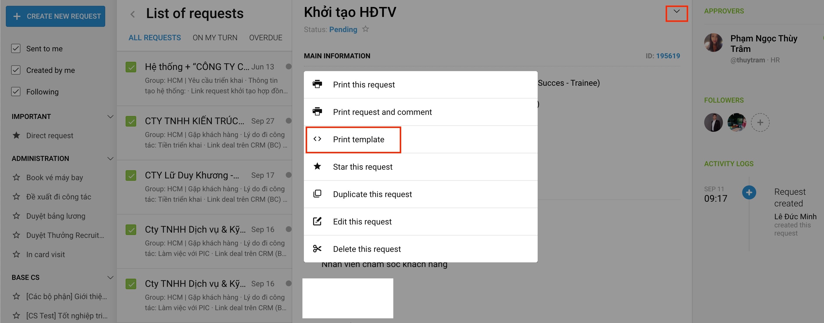 Base Request: Setup a print template : Base.vn