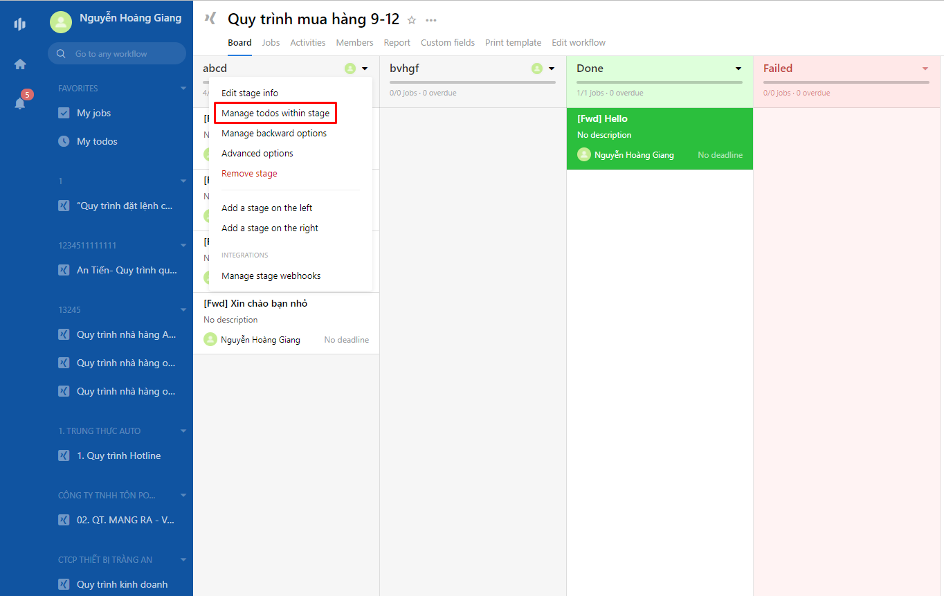 Base workflow: Manage todos within stage : Base.vn