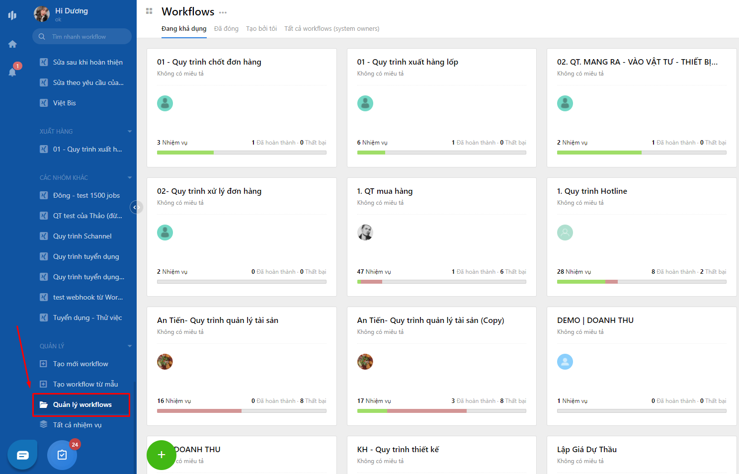 Base Workflow: Cách Owner hệ thống xem tất cả Quy trình : Base.vn