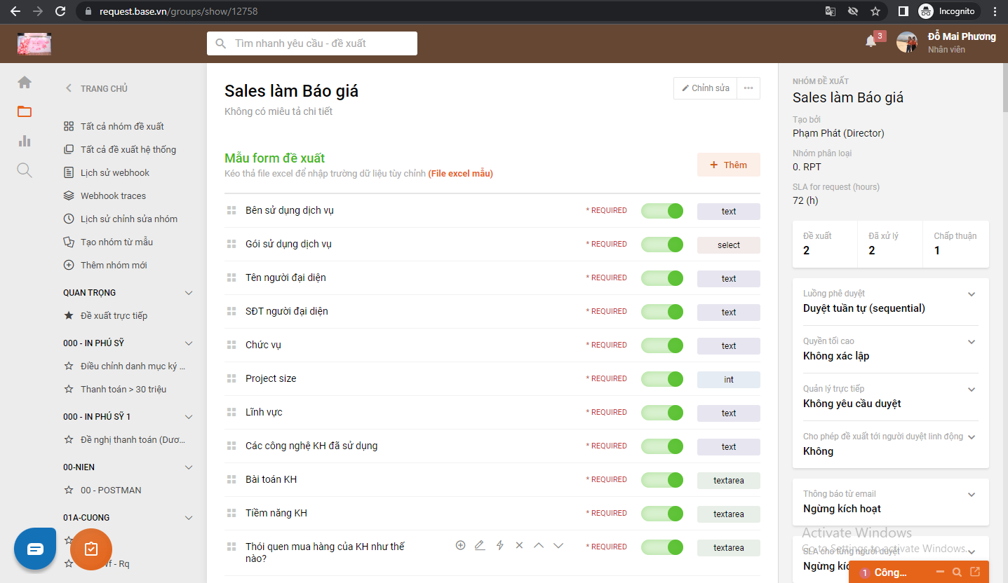 Base Request: Cách tạo nhóm đề xuất từ mẫu (Base Template) : Base.vn