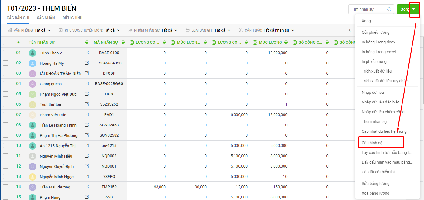 Base Payroll: Hướng dẫn thêm cột vào Bảng lương : Base.vn