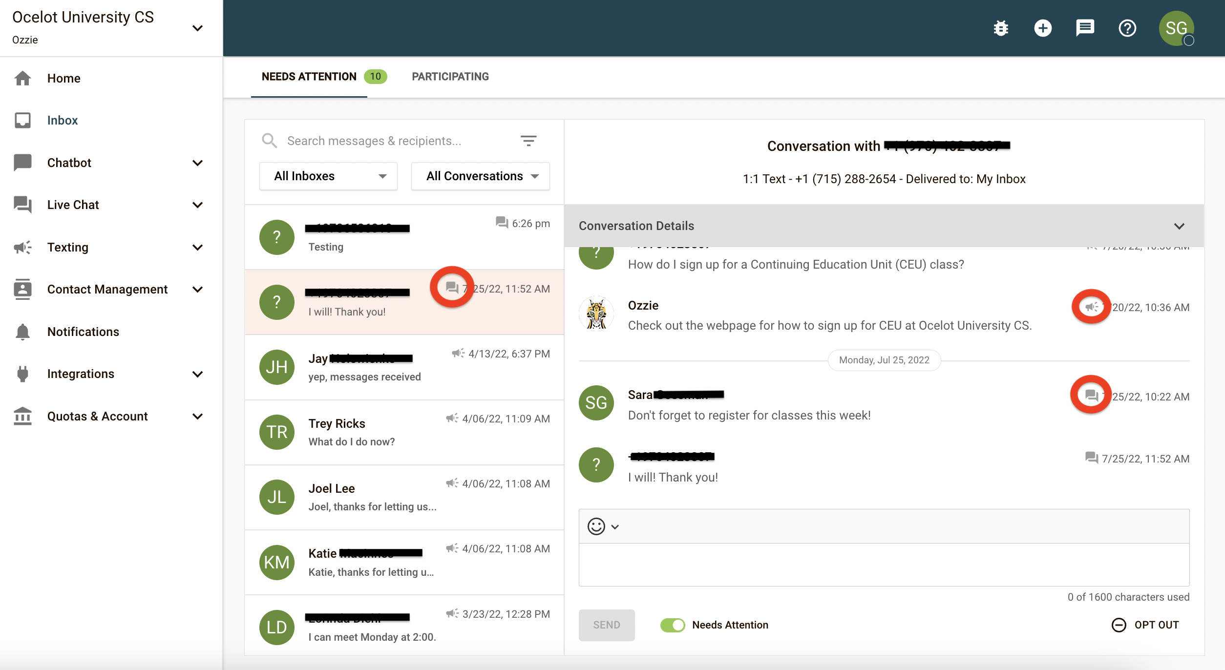 Navigating Inboxes : Ocelot Support