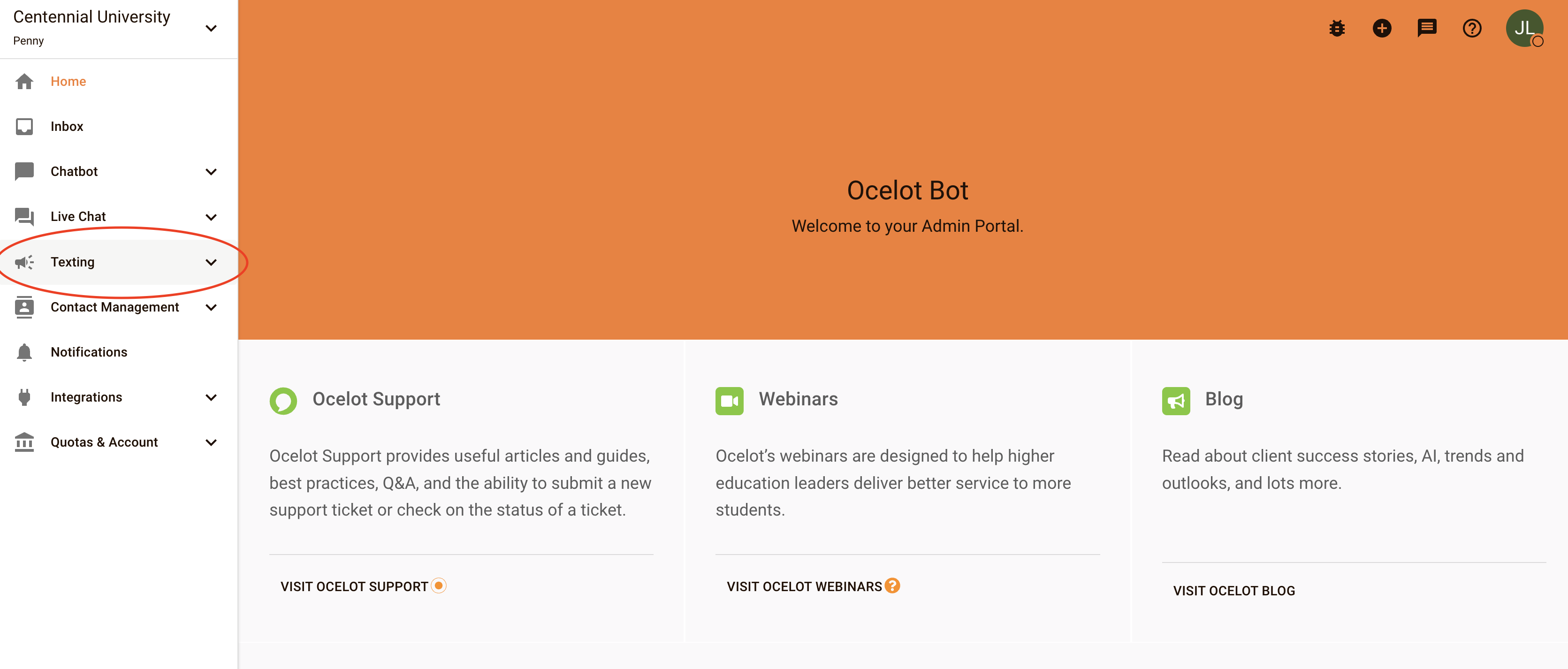 Activate Texting : Ocelot Support