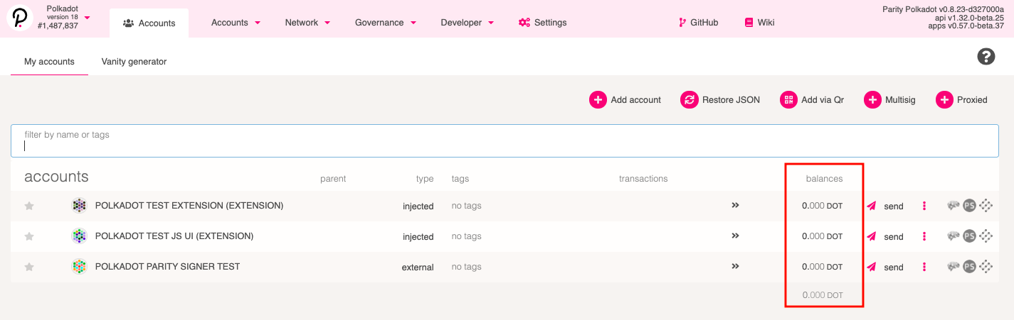 Where can I see the balance of my account? | Polkadot