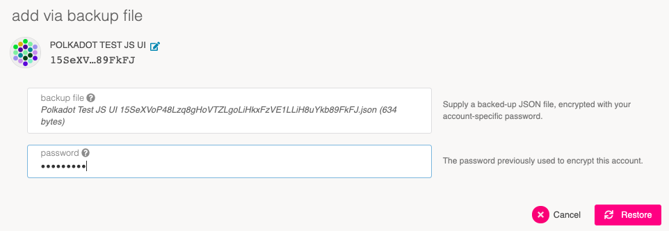 How to restore your account in the Polkadot-JS UI | Polkadot