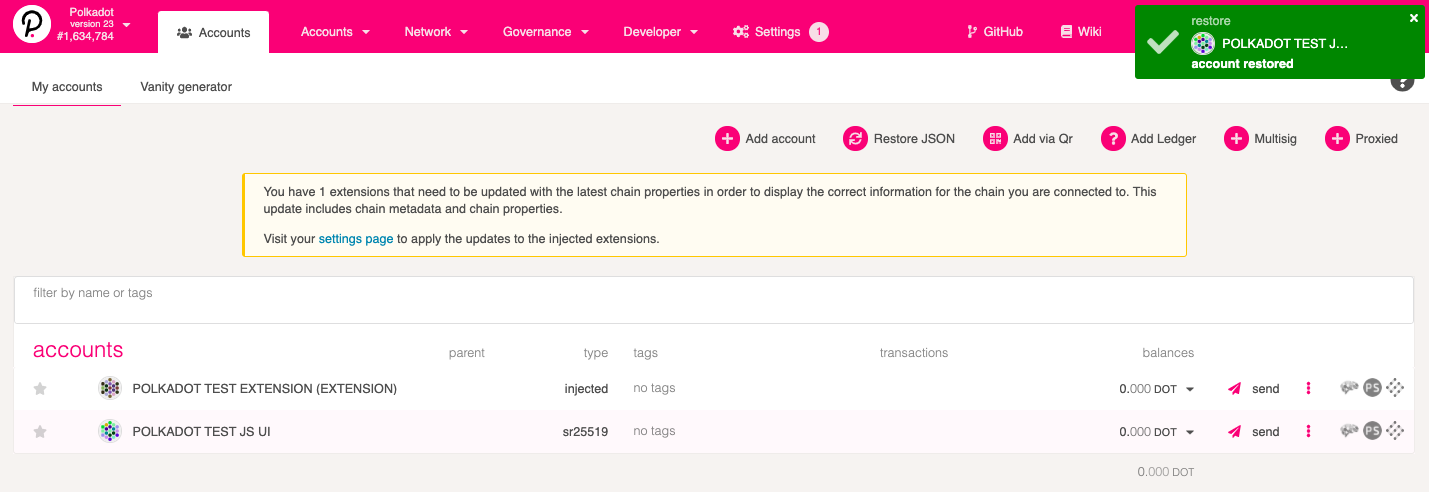 How to restore your Polkadot Account in Polkadot.js and the Polkadot{js ...
