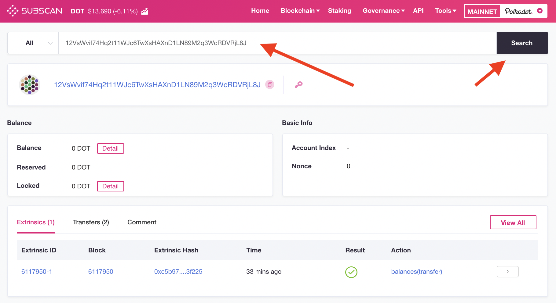 Where can I see the transaction history of my Polkadot account? | Polkadot