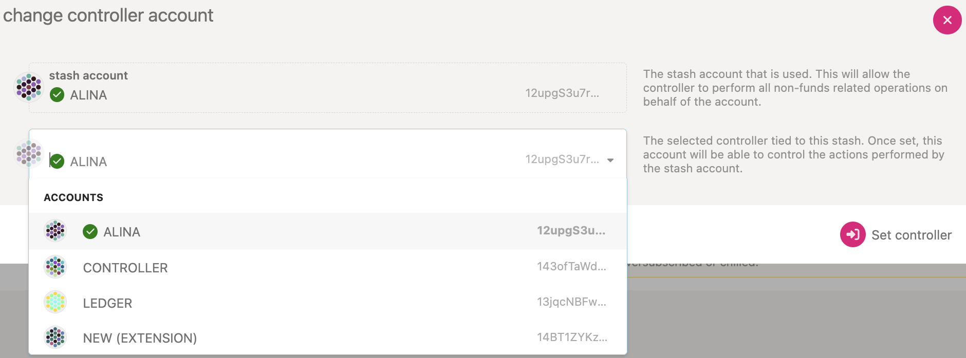 How to change your controller account on the Polkadot-JS UI. | Polkadot