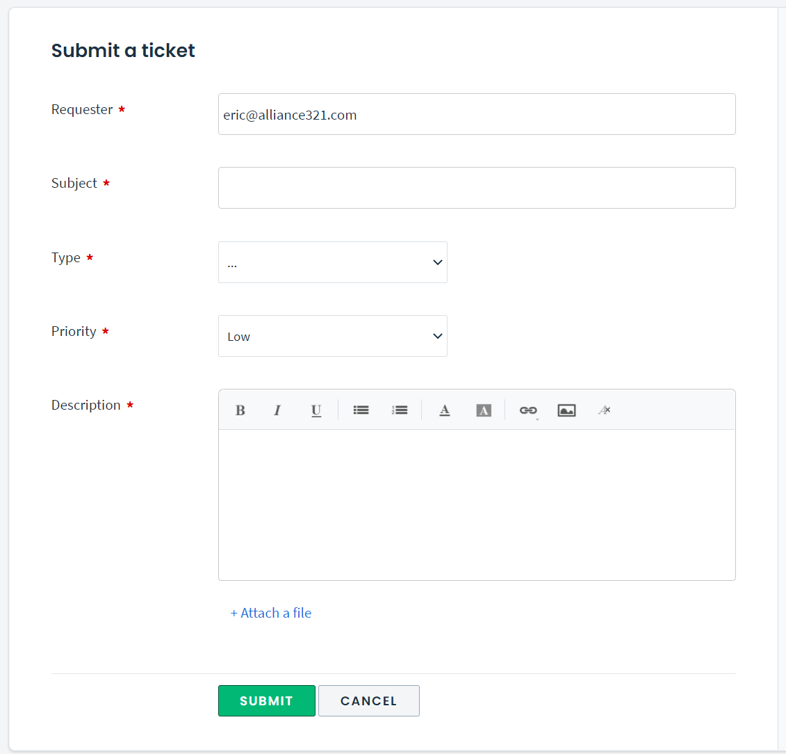 How to submit a ticket : Alliance and Associates