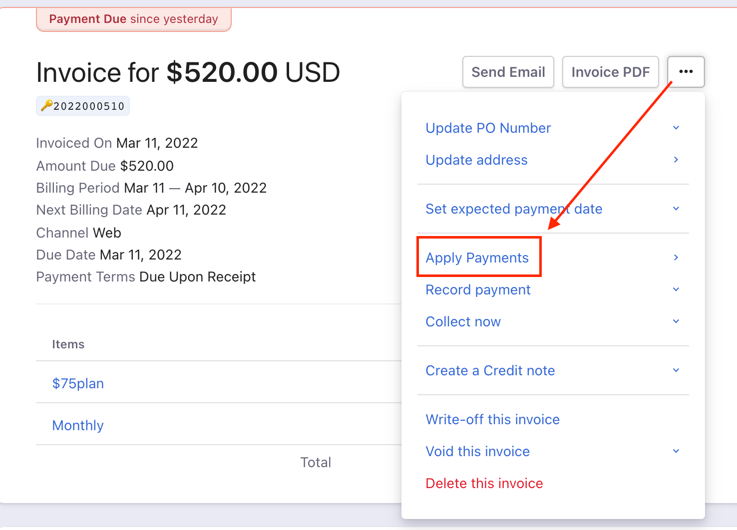 Switch payment made from one invoice to another. : Chargebee Help Center