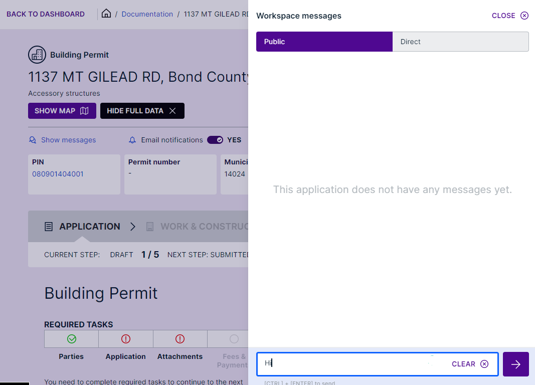 The "Required Tasks" progress bar in the application workspace ...
