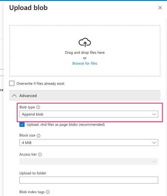 Creating an Azure Blob via Manual Upload : SuperSync Analytics