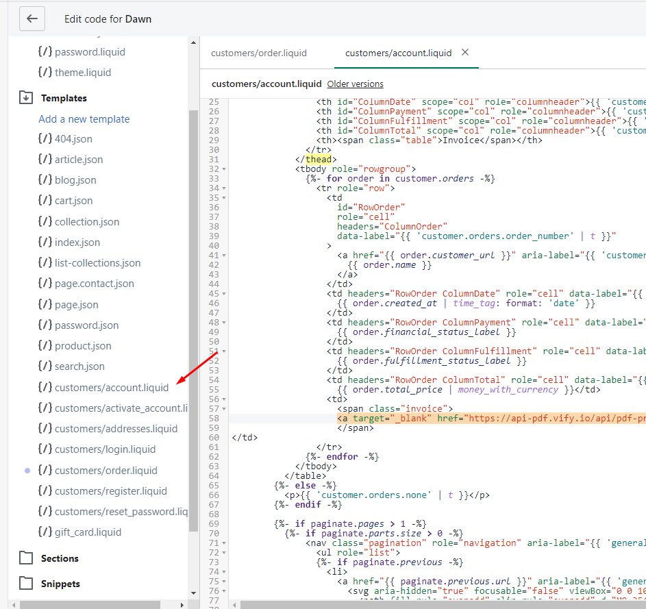 Add Download Invoice button to Customer's Account page : Vify