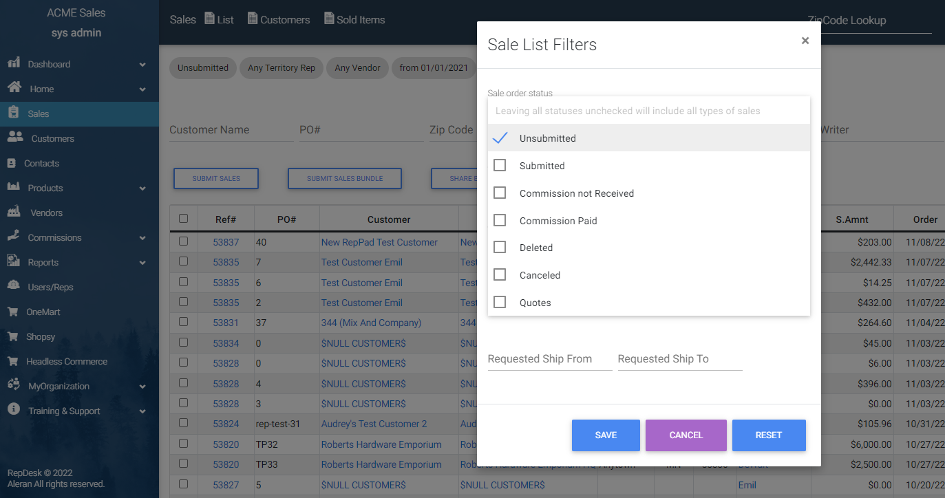 Sales Order Status – Aleran Software RepDesk (952-522-7171)