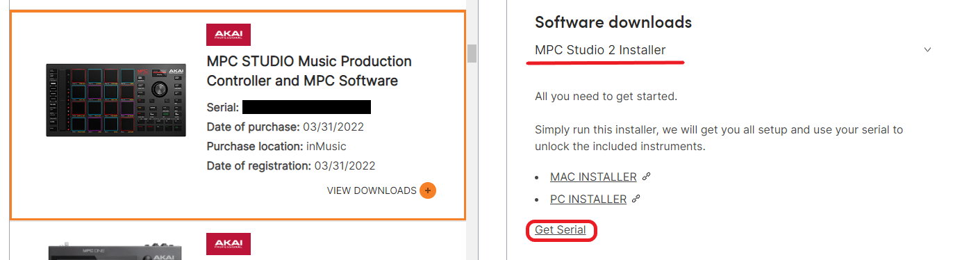 Akai Pro MPCシリーズ｜MPC 2 Softwareのアクティベーションコードはどこに表示されるか？ : Akai Professional