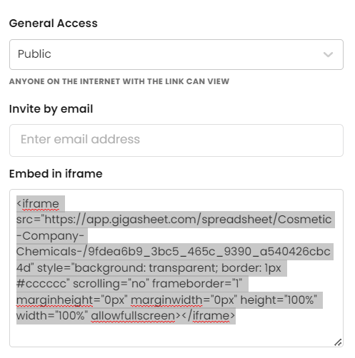 Embedding Sheets : Support