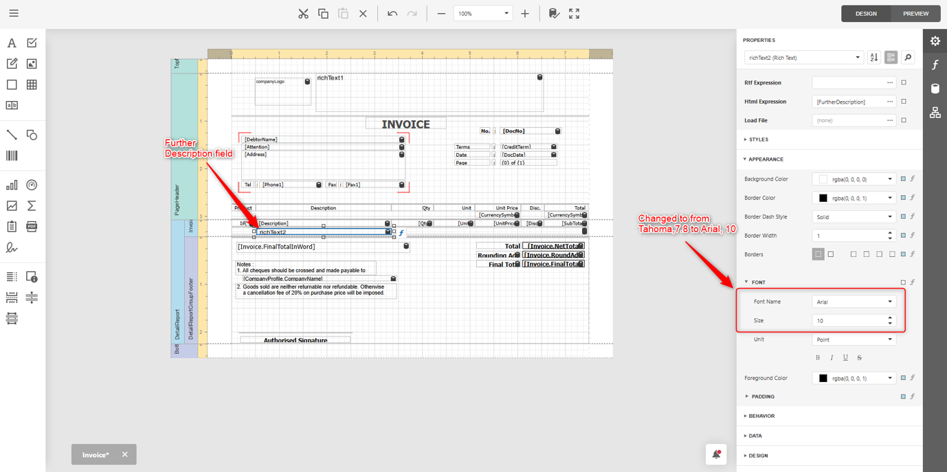 Cloud Accounting : Font Type/Font Size for Further Description not same ...