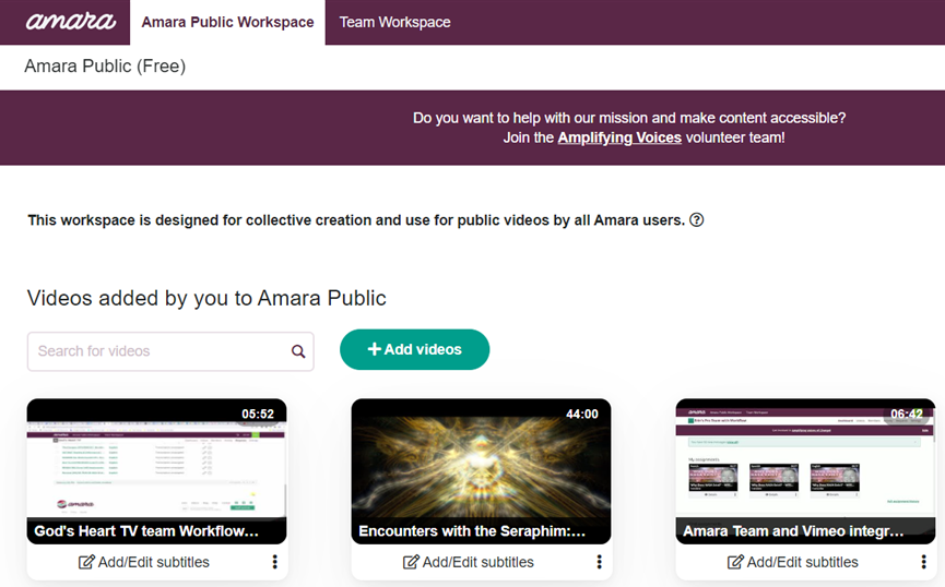Add Videos to Amara's Public Workspace : Amara Support Center