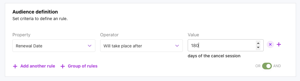 Understanding Chargebee Retention properties and operators in Audience creation. : Chargebee ...