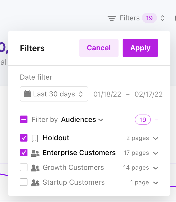 Filtering Reports by Audience or Experience in Retention : Chargebee Help Center