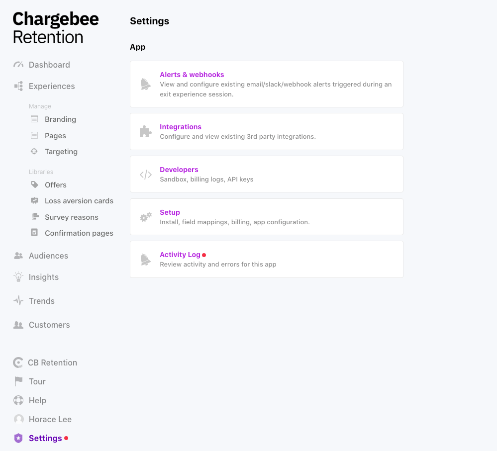 Activity log and error reporting in Chargebee Retention : Chargebee Help Center