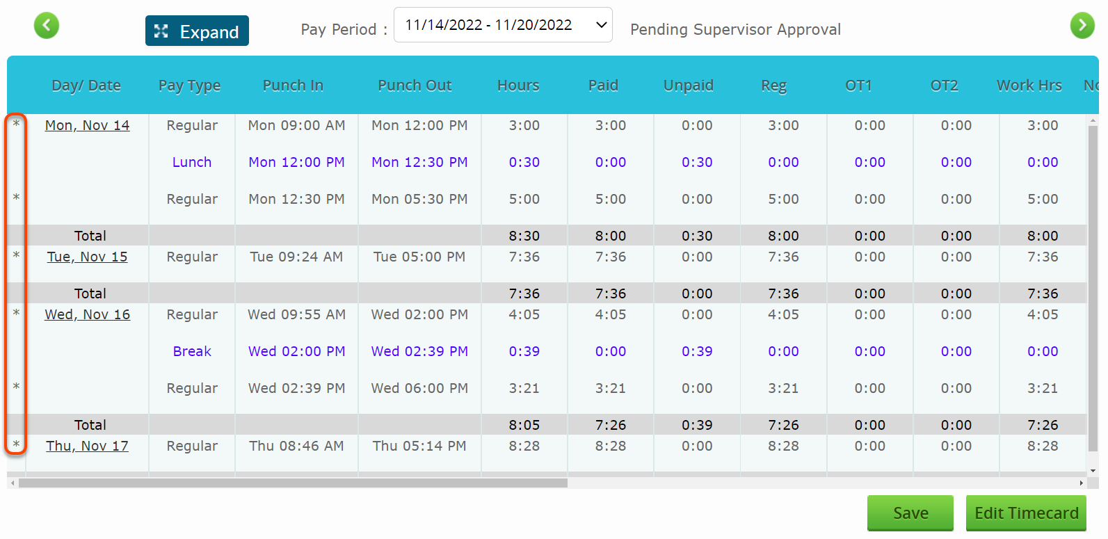 View Timecard Changes : Timerack