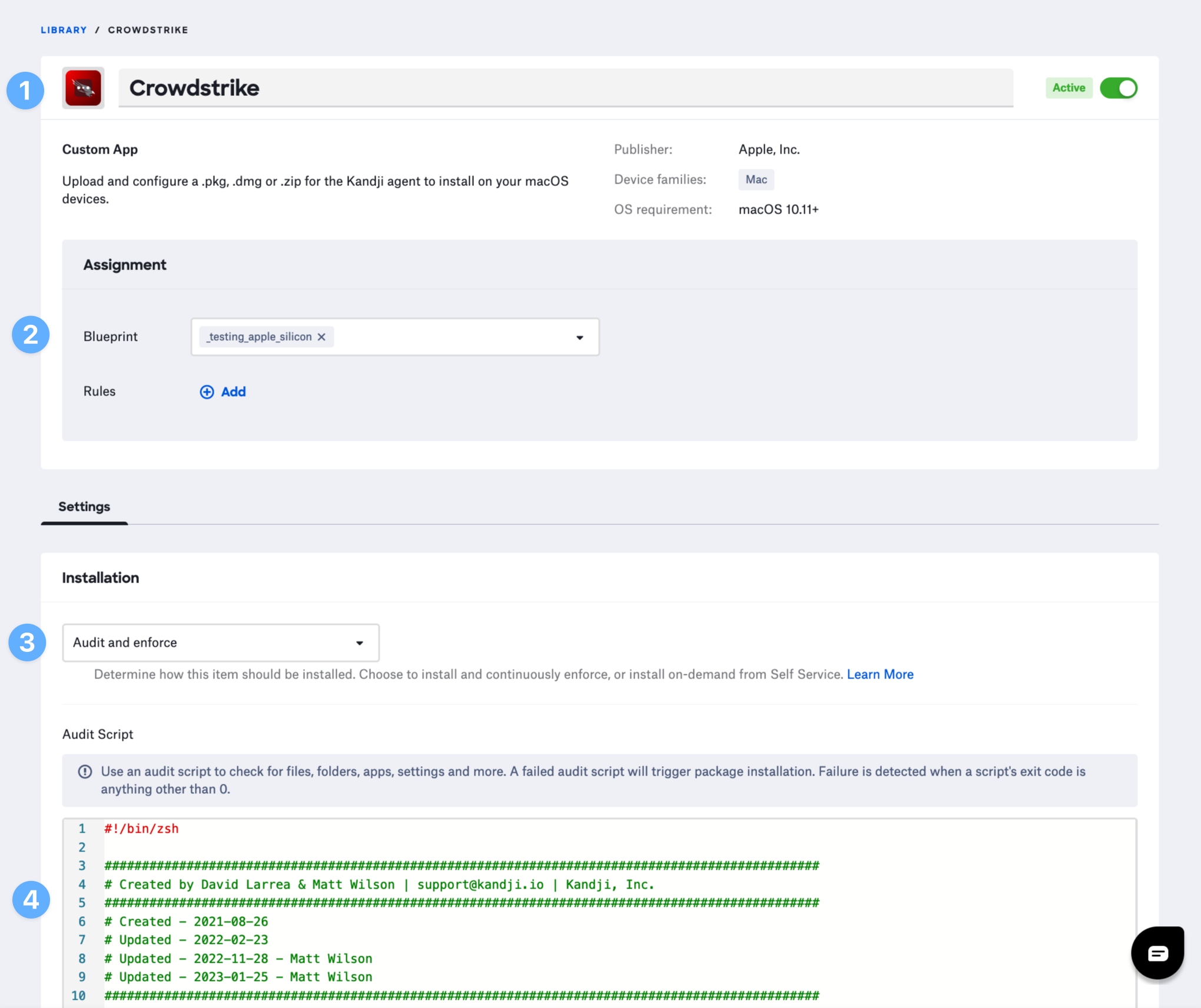Deploying CrowdStrike as a Custom App : Kandji