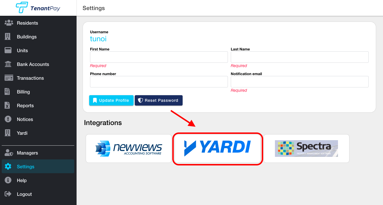 Setting up integration with Yardi : Help Center