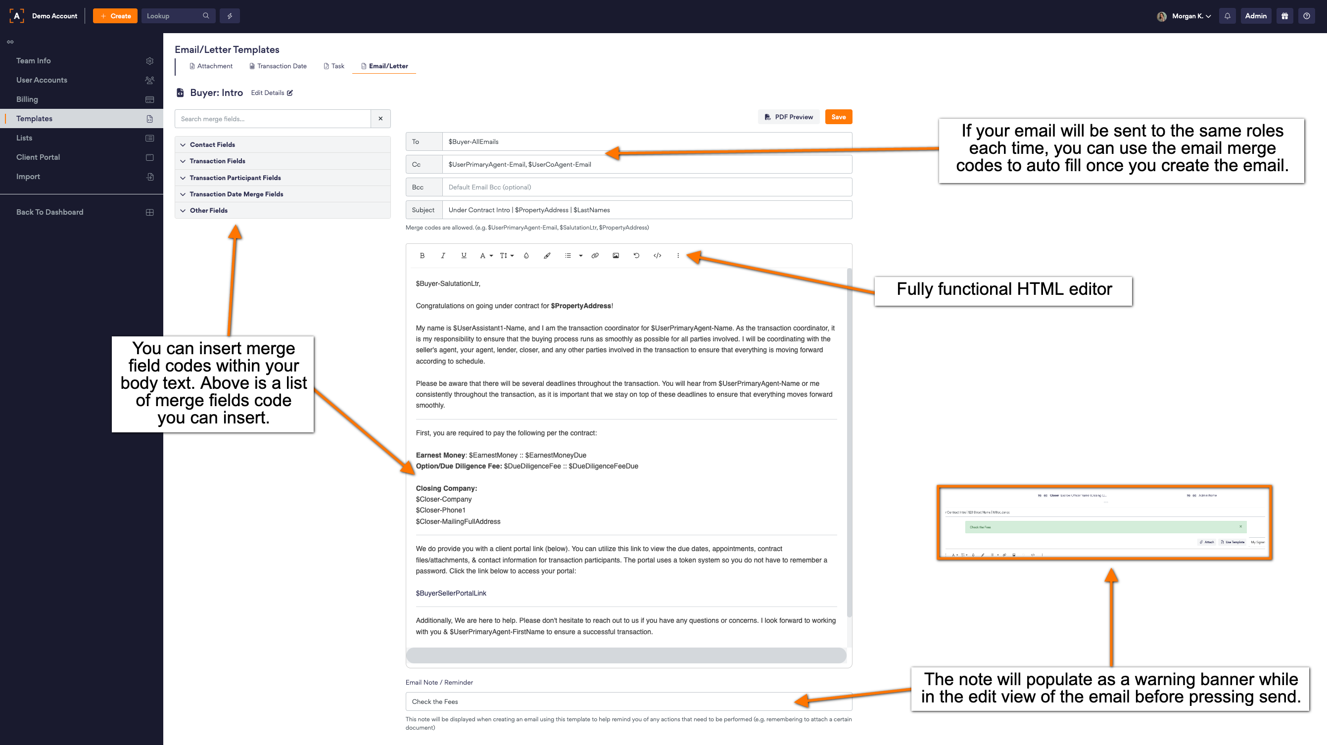 Email/Letter Templates in AFrame : AFrameSupport