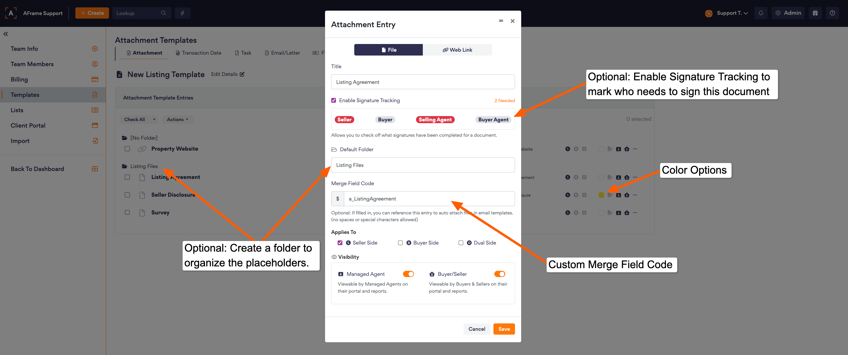 Attachment Templates In AFrame : AFrameSupport