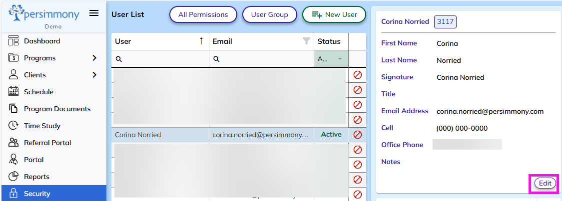 Users: Update User Information : Persimmony Support