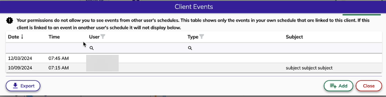 Clients: Viewing Client Events : Persimmony Support